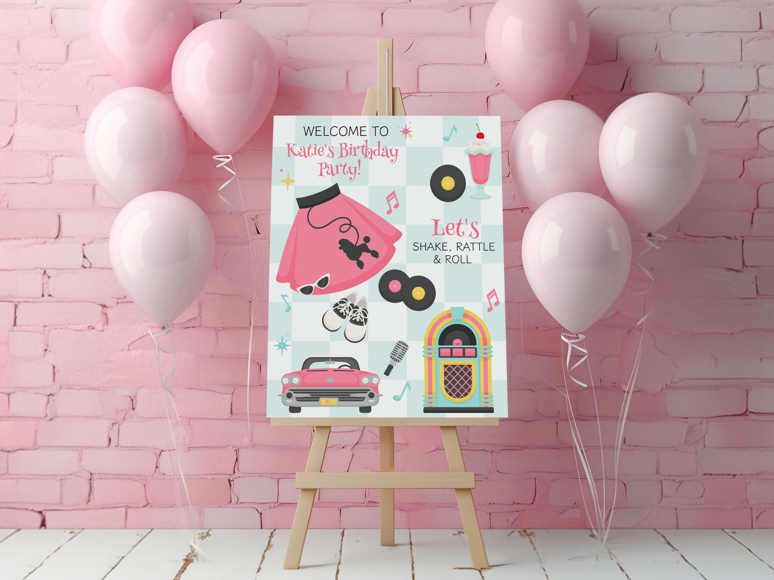 50's Sock Hop Birthday Party Sign, Welcome Sign Printable, Diner Party ...