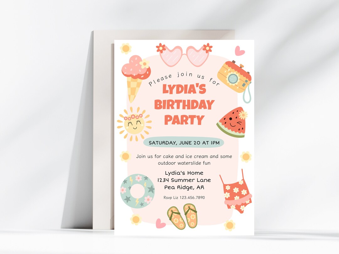 Summer Birthday Invitation, Printable Kids Outdoor Fun Invitation ...