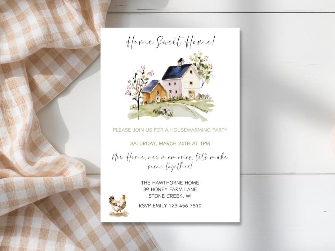 Editable Housewarming Invitation, Rustic Farmhouse Party Invite, Home ...