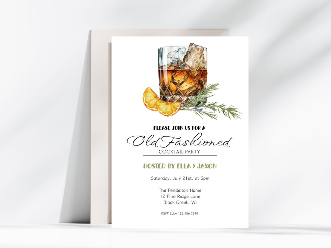 Old Fashioned Cocktail Party Printable Invitation, Old Fashioned ...