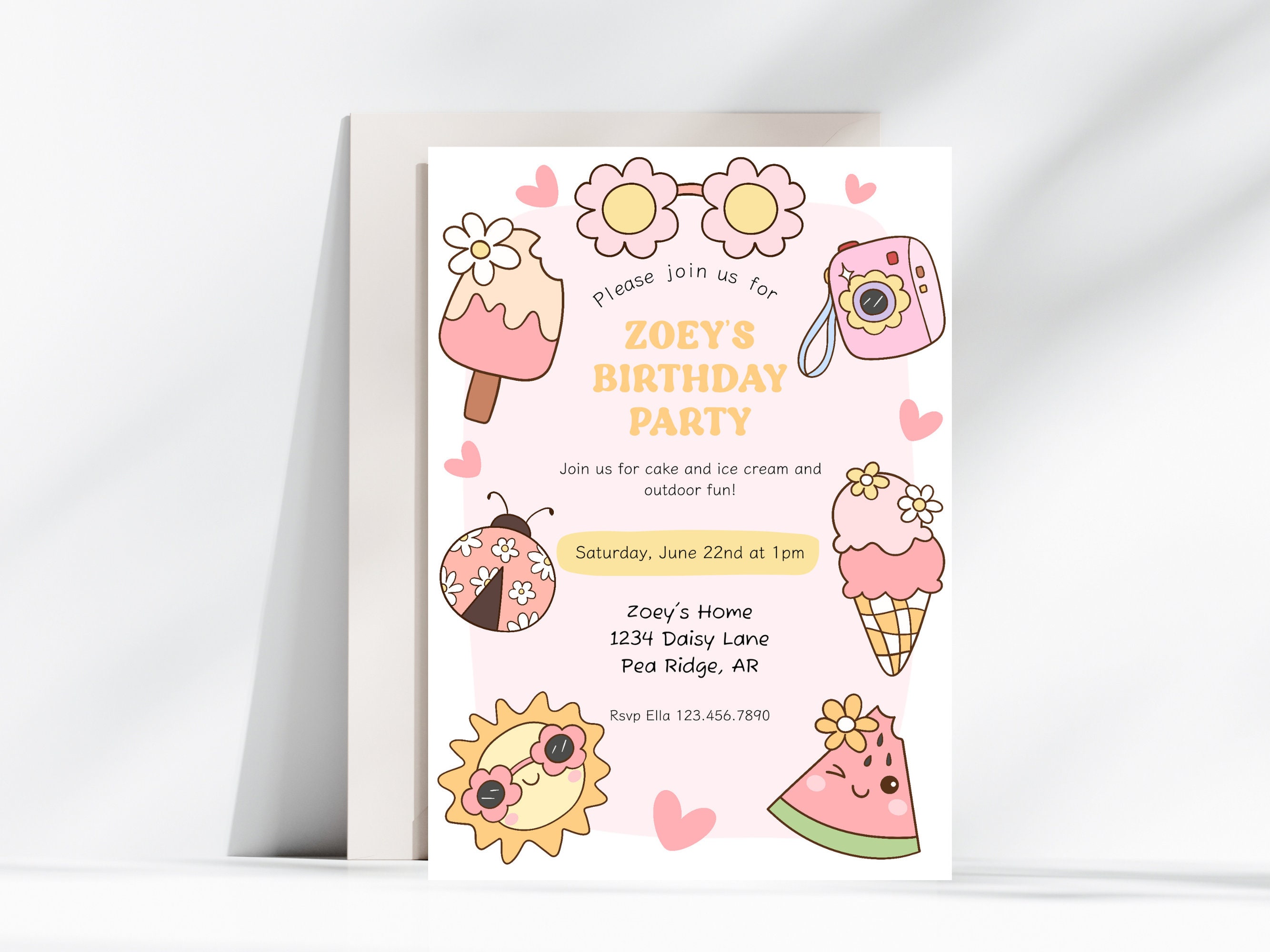 Summer Birthday Party Invite, Printable Kids Outdoor Fun Invitation ...