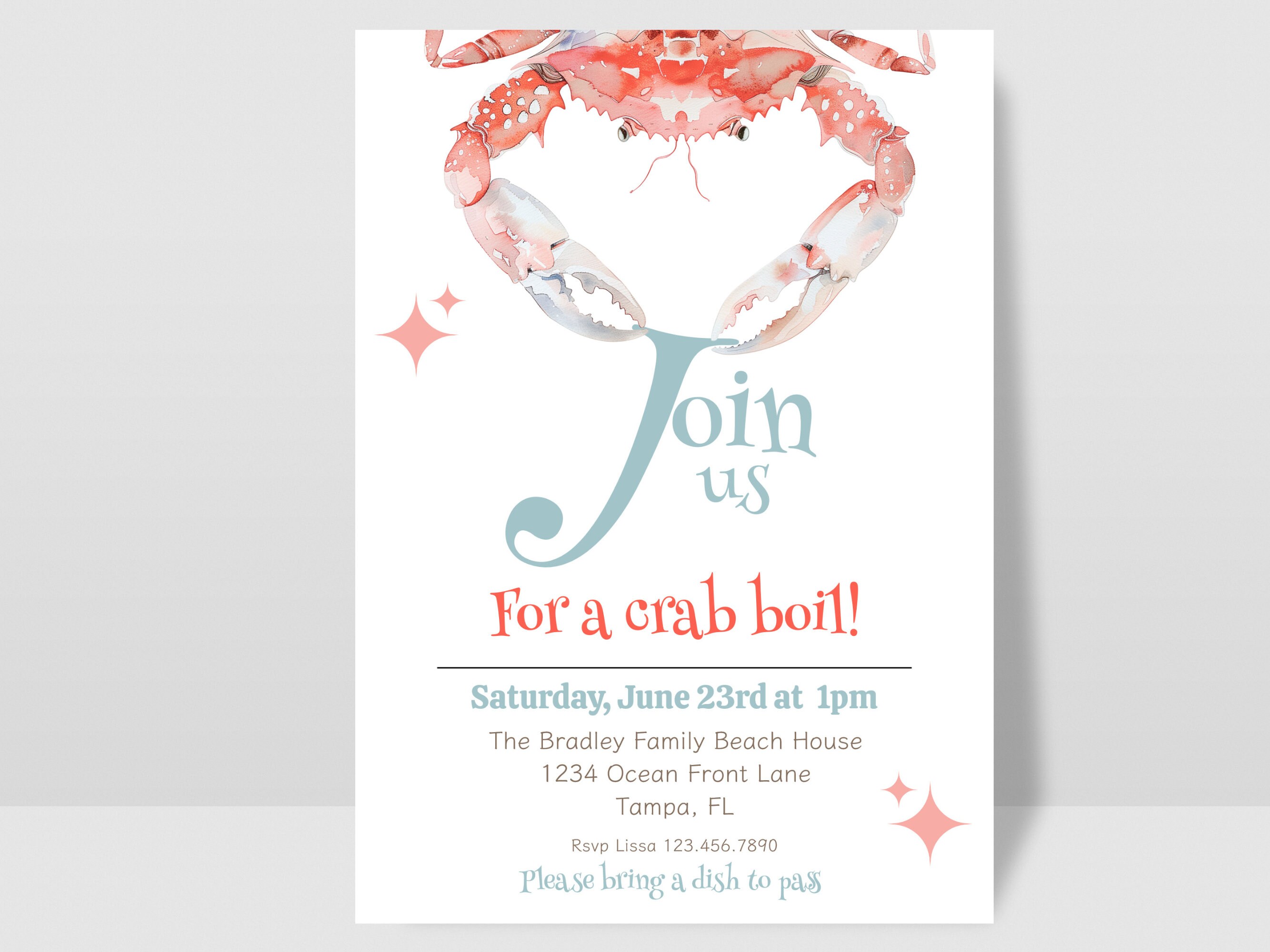 Crab Boil Invitation, Editable Seafood Boil Party Invitation, Printable ...