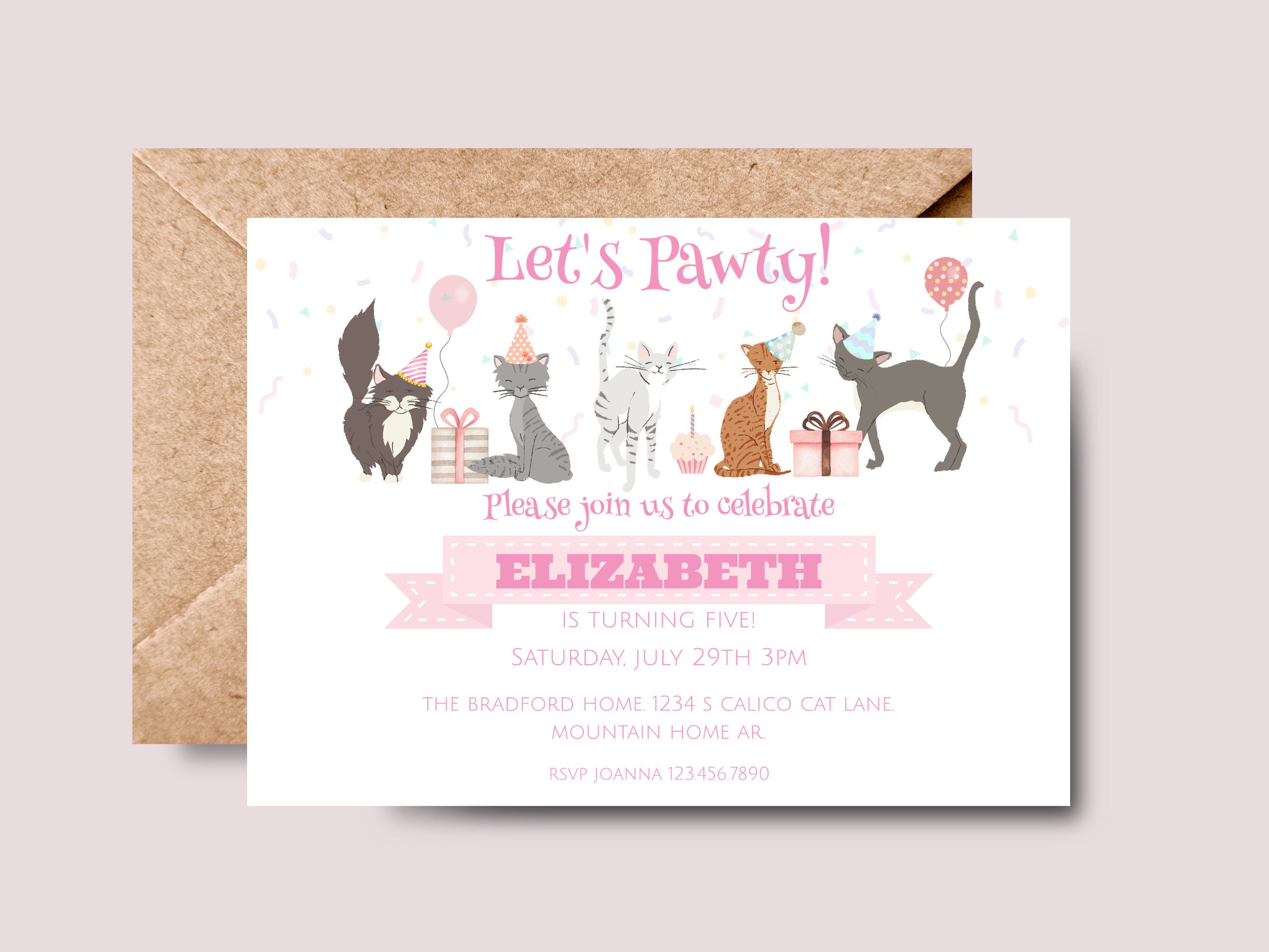 Party Cats Birthday Invitation/printable Kitty Pawty Invitation/ Pet ...