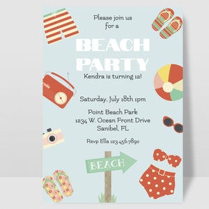 Retro Beach Birthday Party Invitation/ Beach Party Printable - Etsy