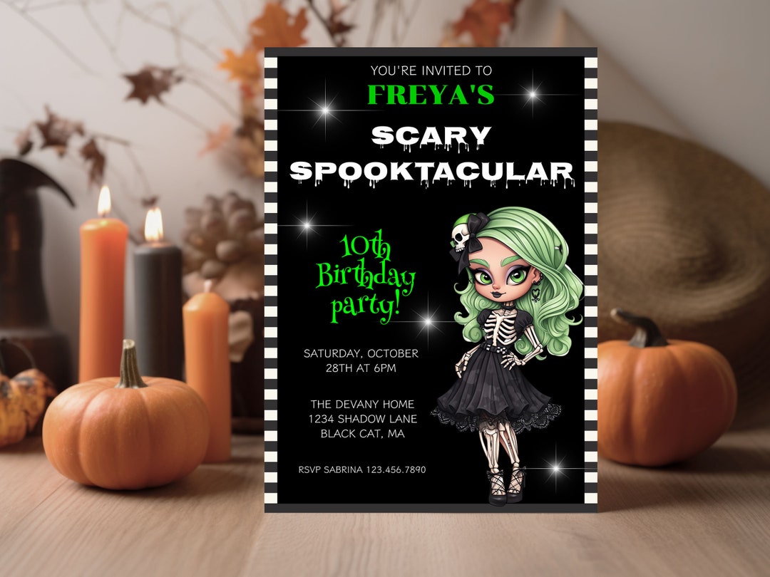 Goth Girl Birthday Invitation, Halloween Birthday Party, Scary ...