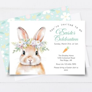 Easter Party Invitation, Easter Celebration Invitation, Cute Bunny ...