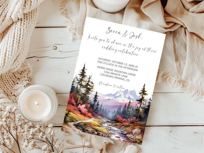 Mountain Wedding Invitation Set, Vibrant Fall Color Palette, Autumn ...