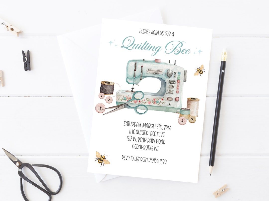 Quilting Bee Sewing Invitation Editable Template/ Quilting Bee ...