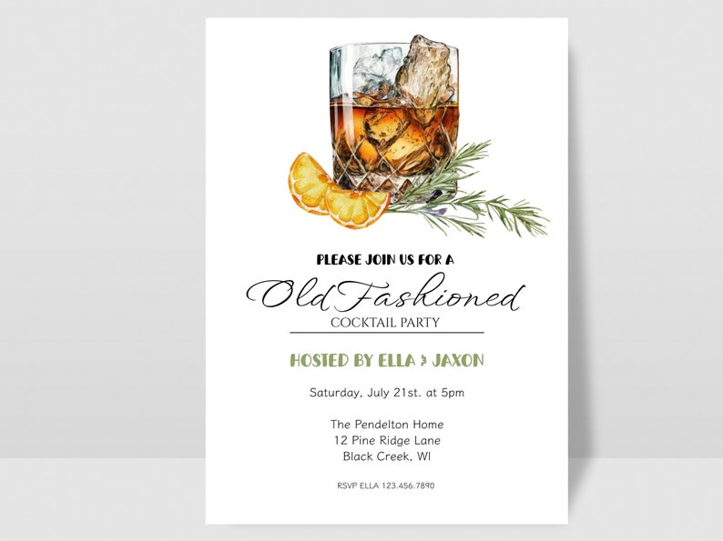 Old Fashioned Cocktail Party Printable Invitation, Old Fashioned ...