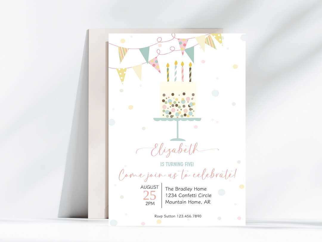 Confetti Cake Party Invitation, Birthday Cake Invitation, Girls ...