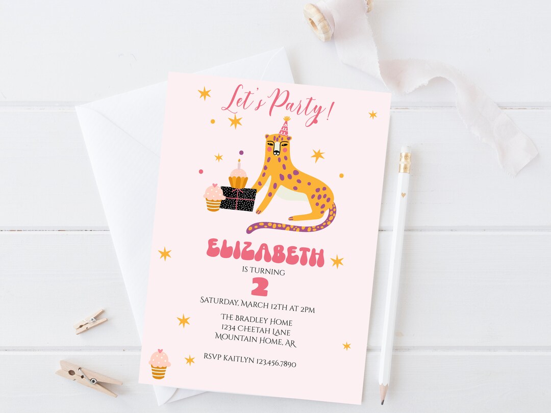 Cute Cheetah Birthday Party Invitation, Editable Wild Cheetah Birthday ...