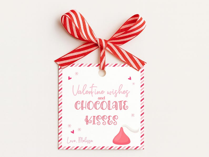 Valentine's Day Gift Tag, Chocolate Kisses Treat Tag, Kids Valentines ...