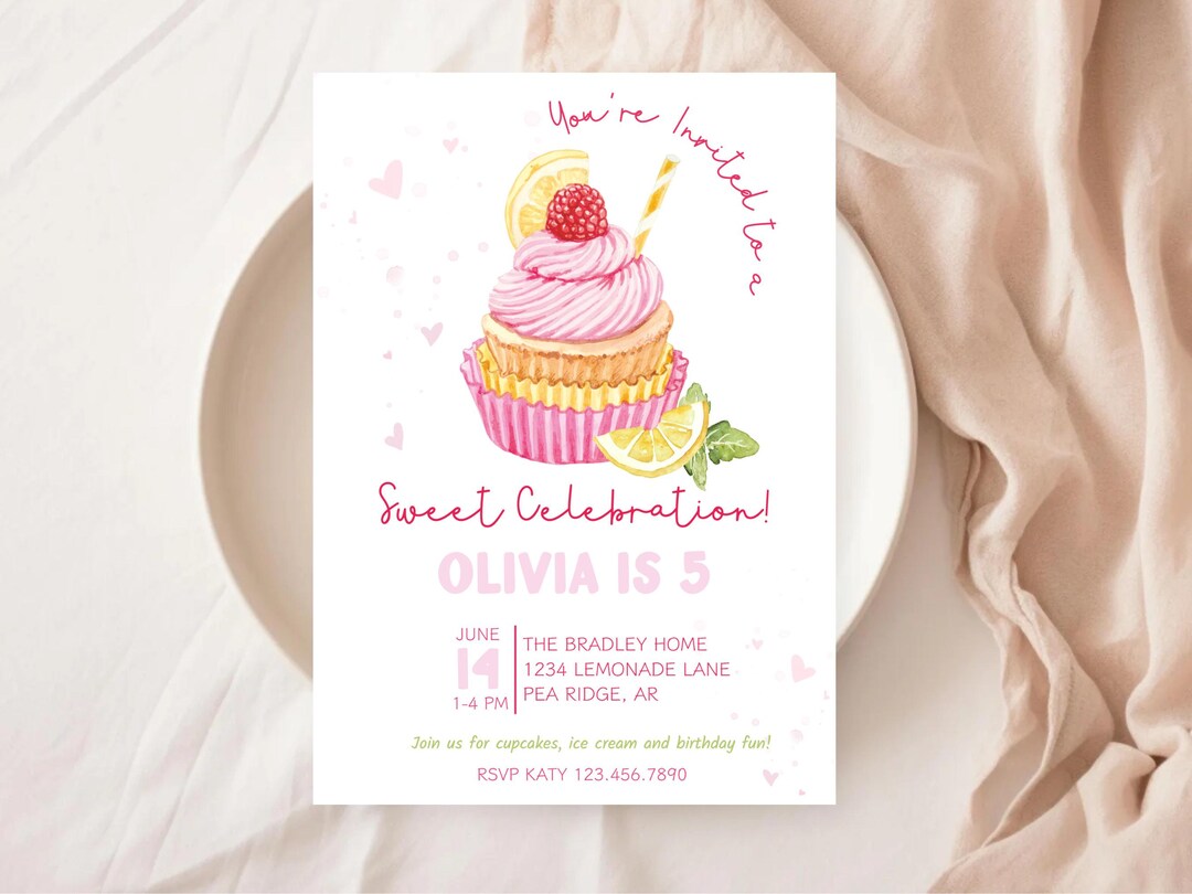 Cupcake Birthday Party Invitation, Sweet Celebration Invite, Pink ...