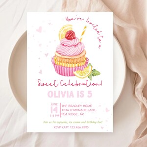 Cupcake Birthday Party Invitation, Sweet Celebration Invite, Pink ...