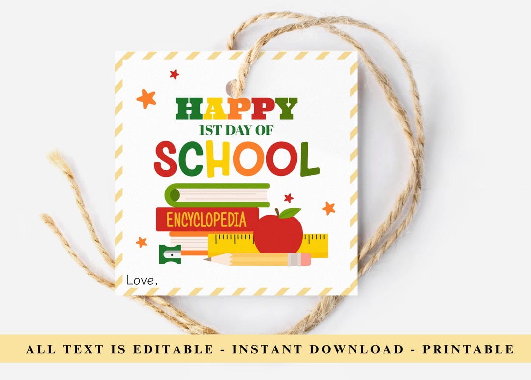 Back to School Gift Tag, Happy First Day of School Favor Tag, Welcome ...
