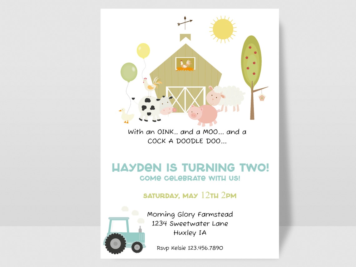 Farm Animals Birthday Party Invitation, Editable Farm Birthday Party ...