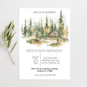 Rustic Cabin Birthday Party, Adult Birthday Party Invite, Cabin Weekend ...