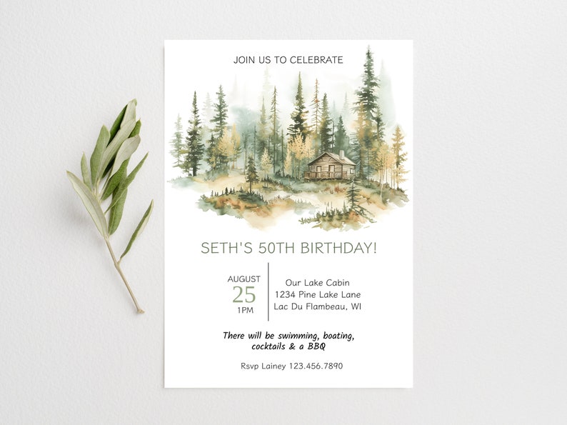 Rustic Cabin Birthday Party, Adult Birthday Party Invite, Cabin Weekend ...
