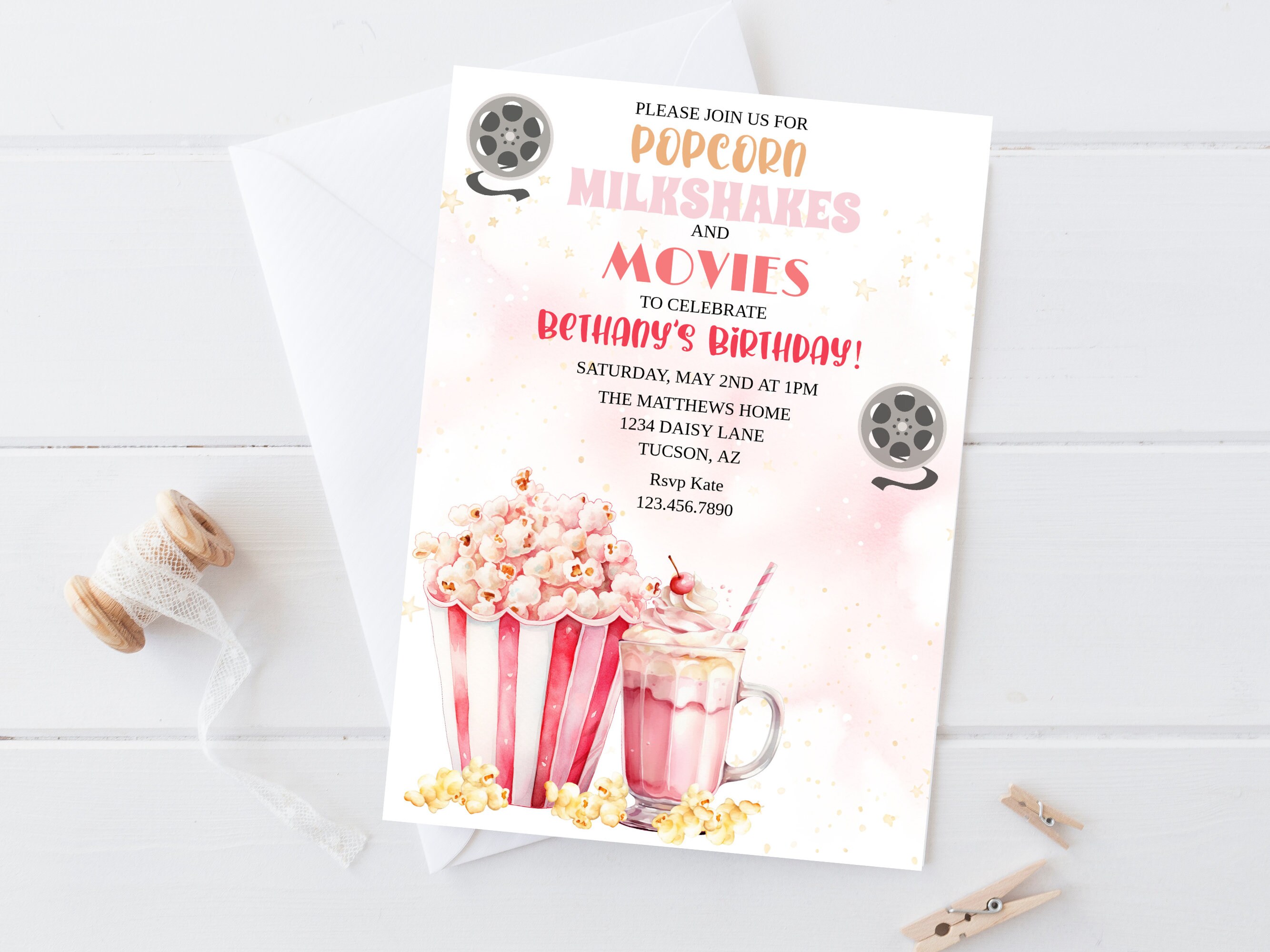 Popcorn and Movie Birthday Invitation, Movie Sleepover Birthday Invite ...
