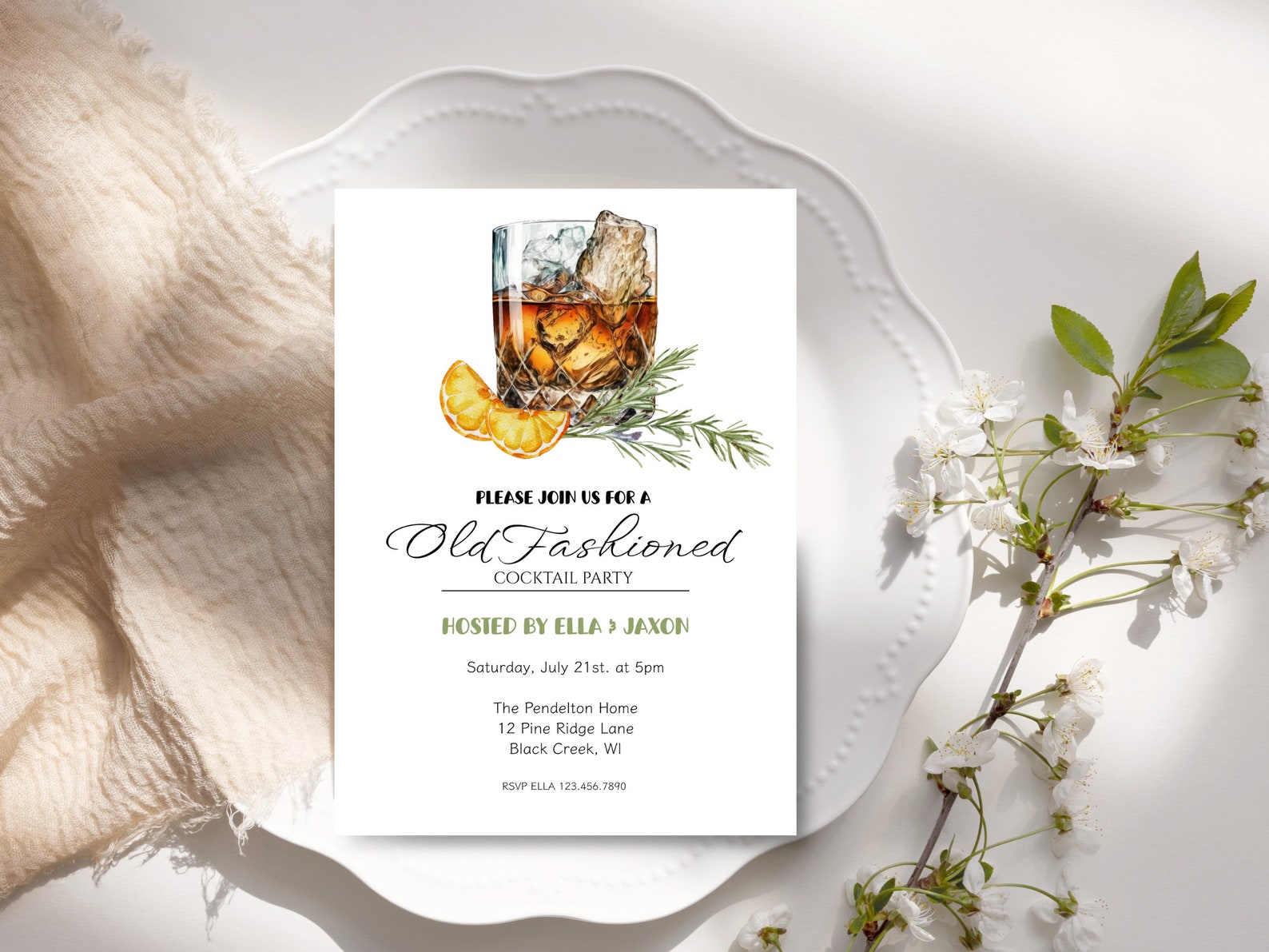 Old Fashioned Cocktail Party Printable Invitation, Old Fashioned ...
