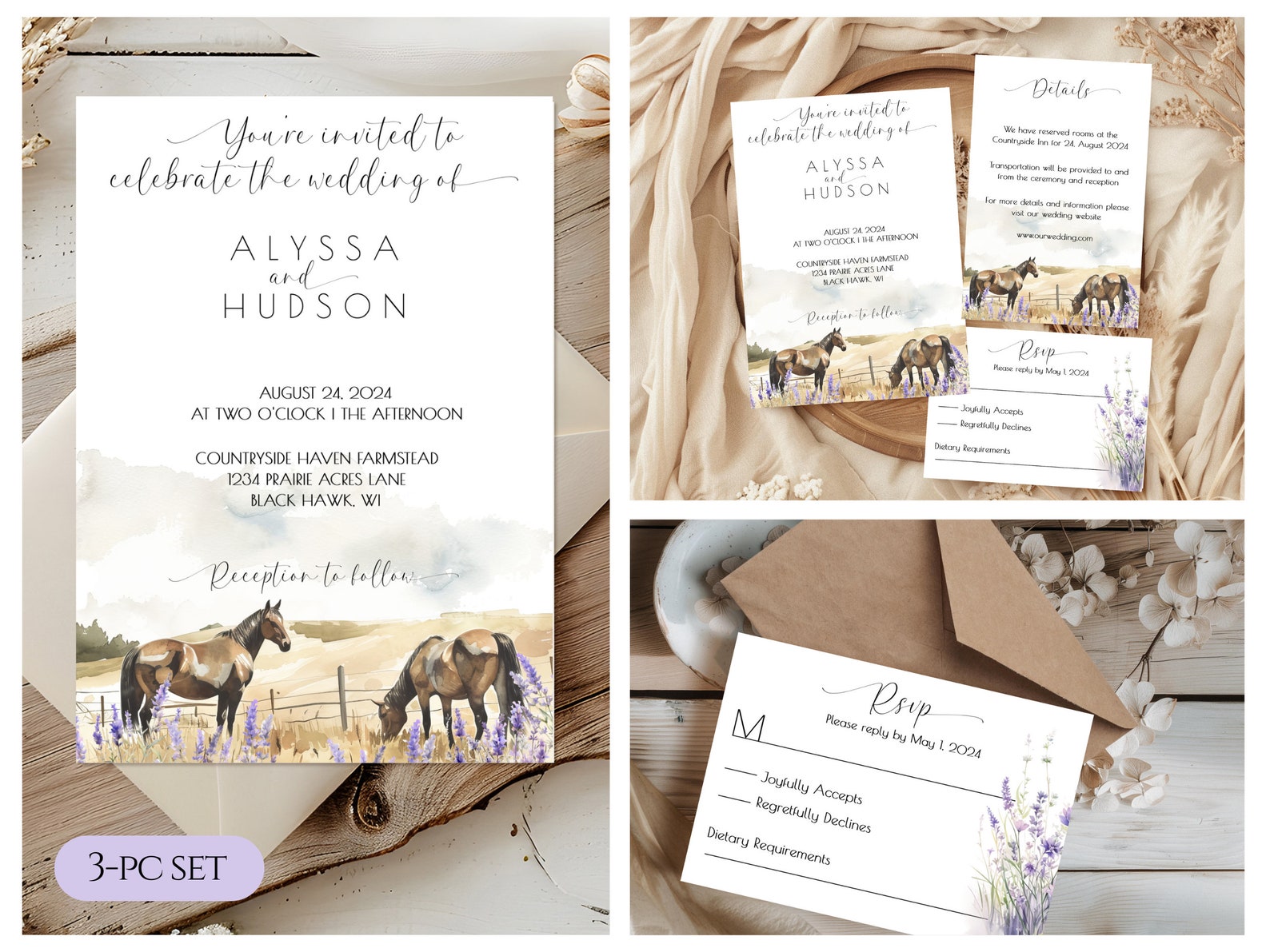 Rustic Country Farm Wedding Invitation Set, Countryside Barn Wedding ...