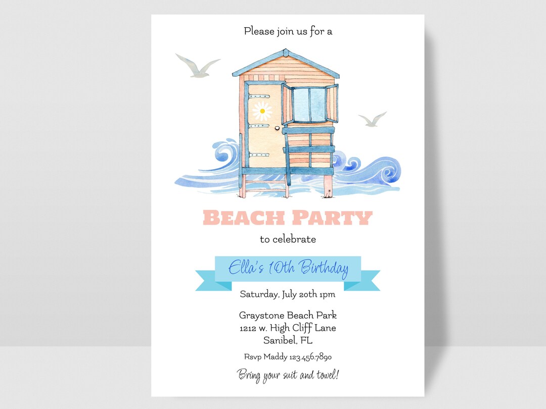 Beach Party Birthday Invitation/ Beach Theme Birthday Editable - Etsy
