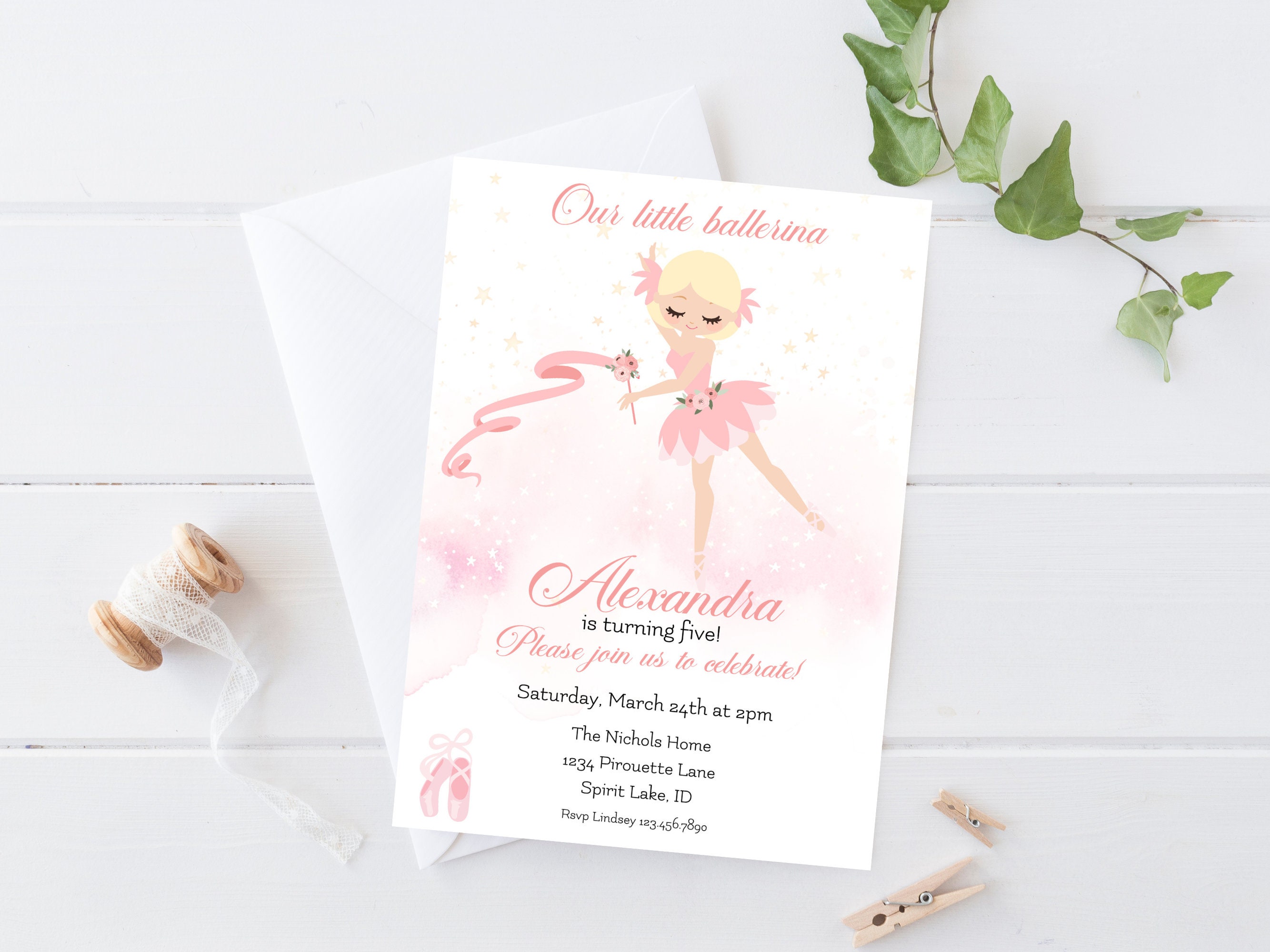 Ballerina Birthday Party Invitation, Printable Ballerina Birthday ...