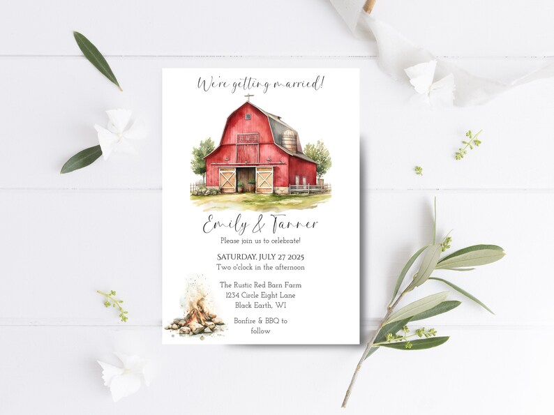 BBQ & Bonfire Wedding Invitation, Printable Farm Wedding Invite ...