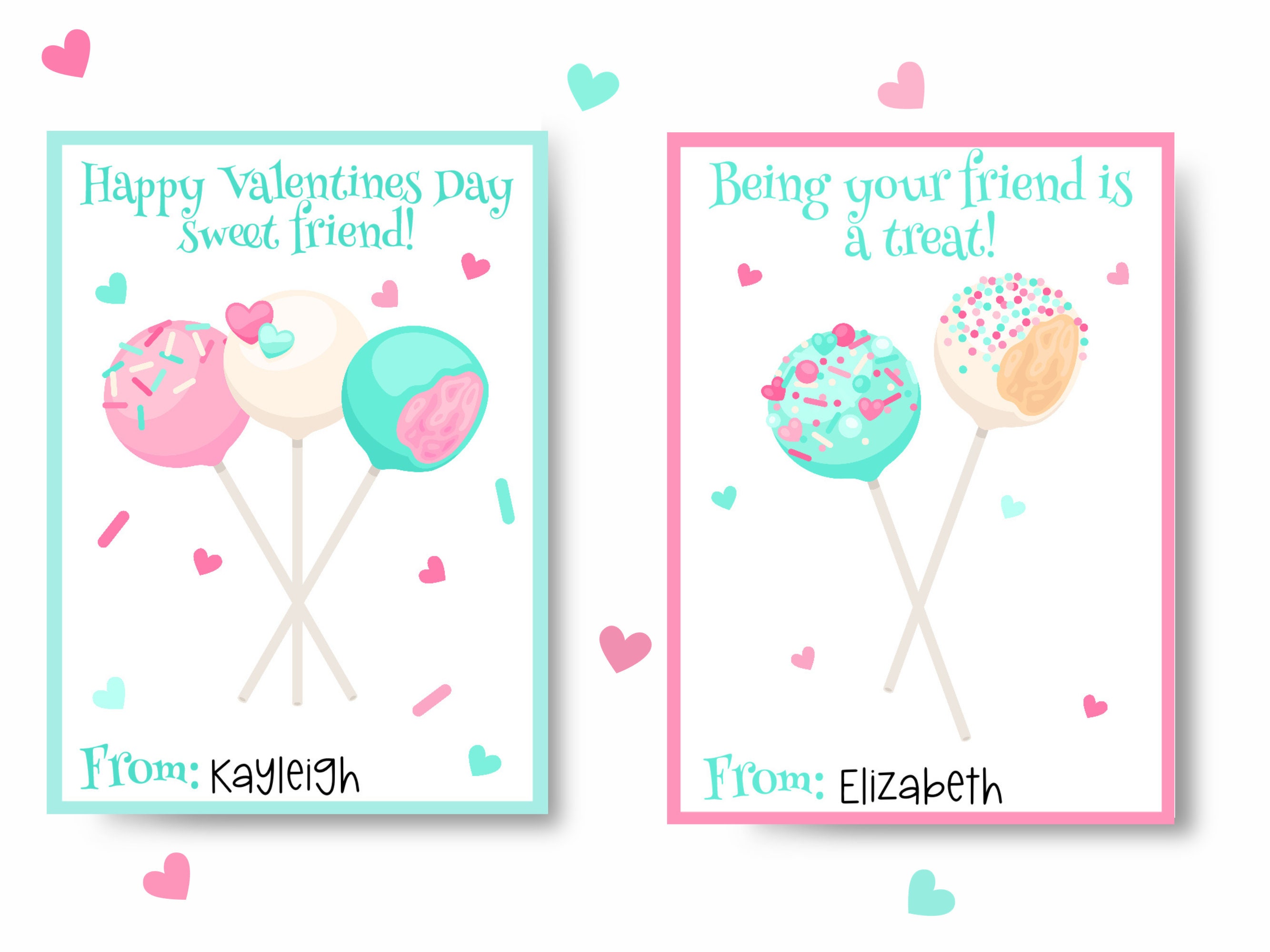 Kids Printable Valentines Day Cards, Editable Cute Cake Pops Valentines ...