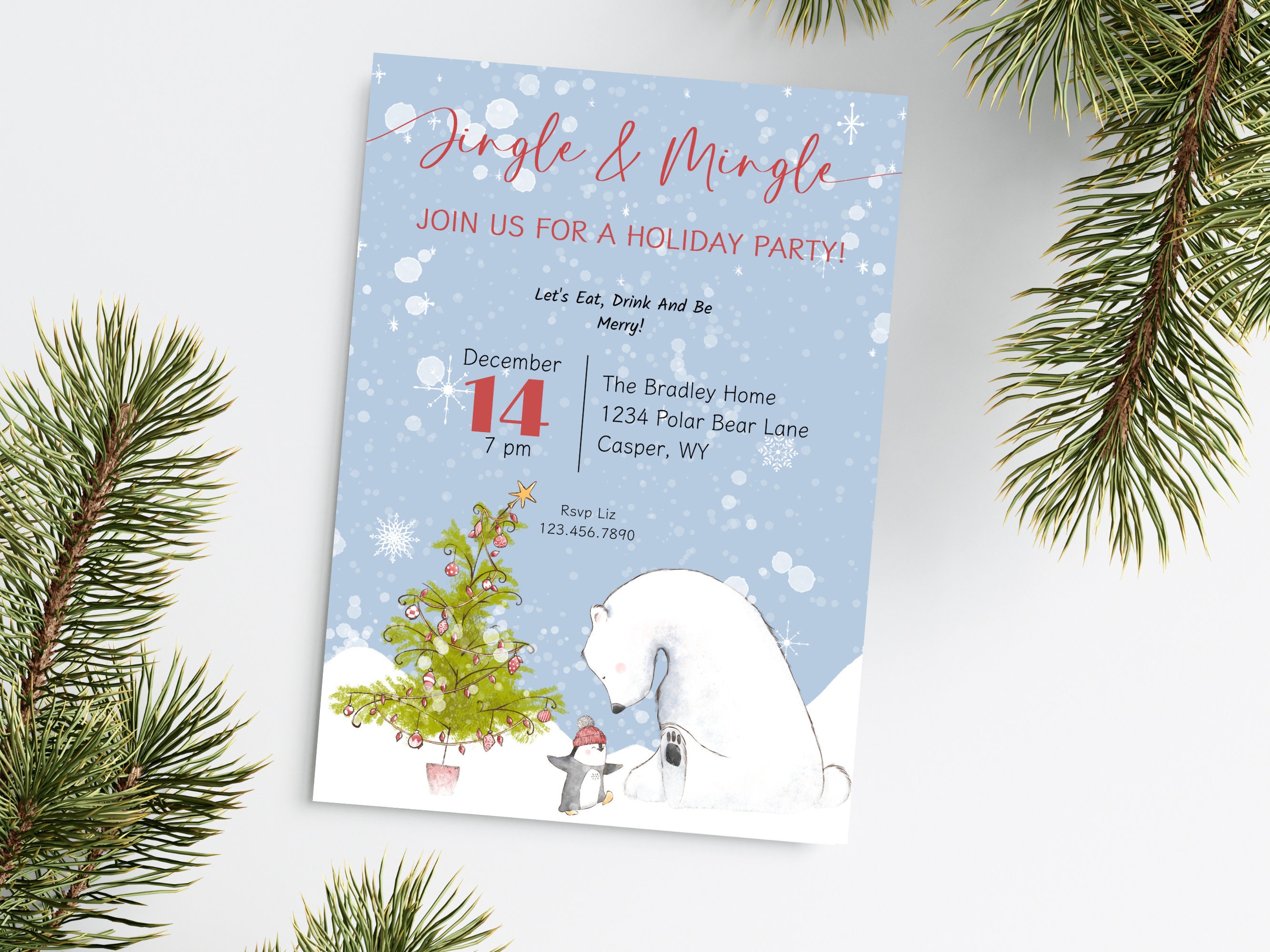 Polar Bear Holiday Party Invitation, Printable Christmas Party ...