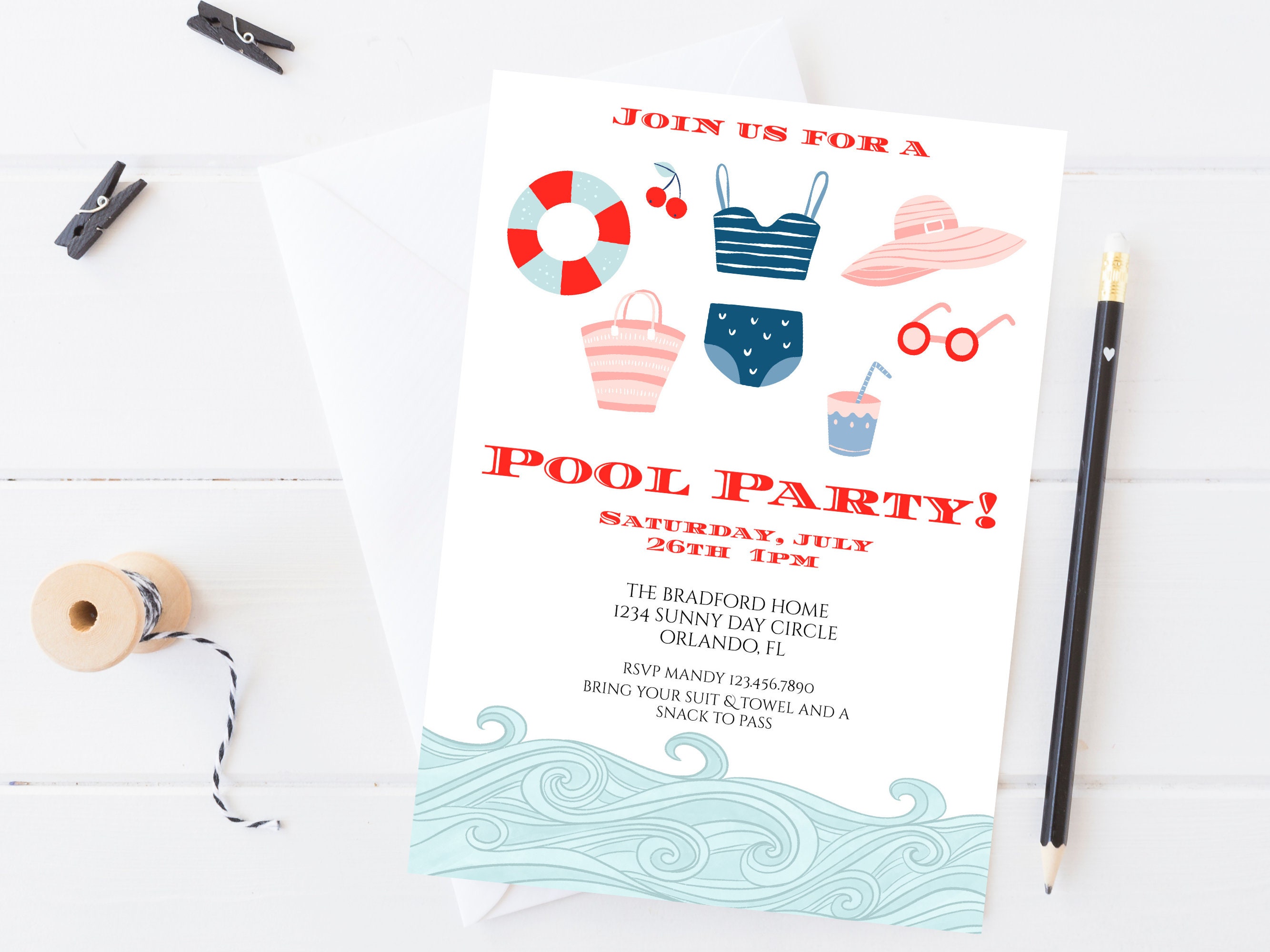 Pool Party Editable Invitation, Printable Summer Pool Party Invitation ...