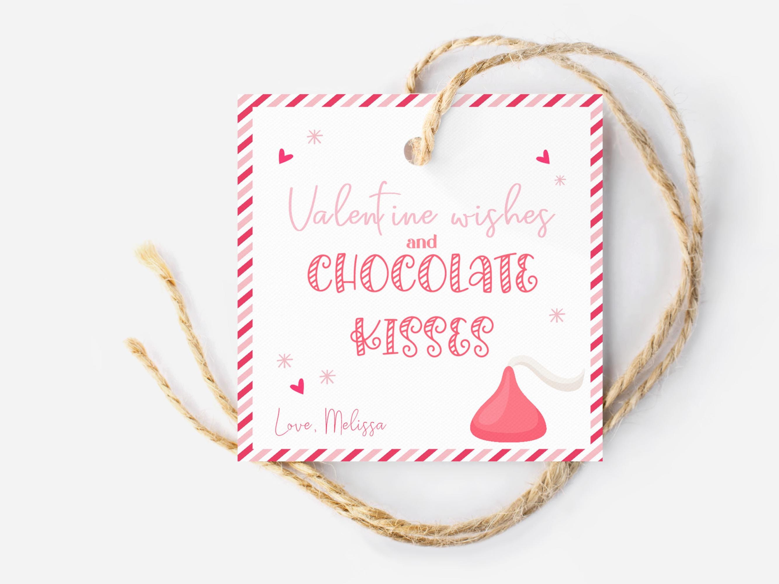 Valentine's Day Gift Tag, Chocolate Kisses Treat Tag, Kids Valentines ...