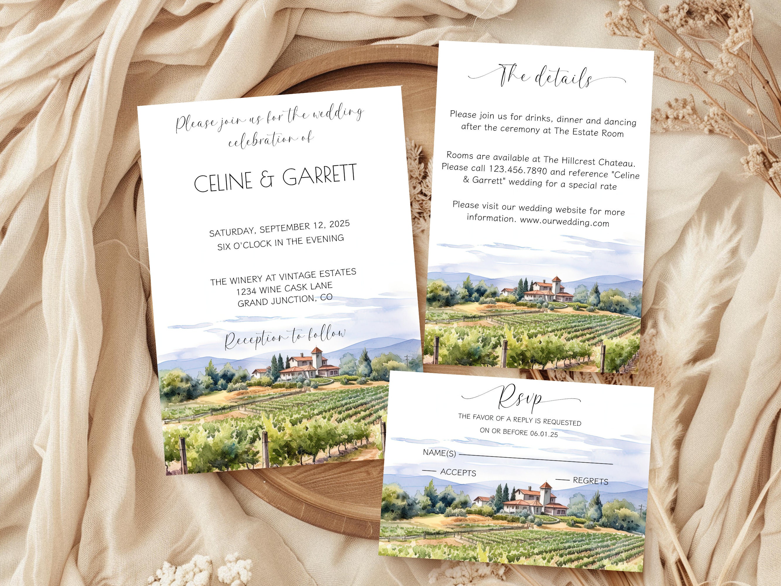 Vineyard Inspired Wedding Invitation Suite, Vineyard Theme Wedding ...