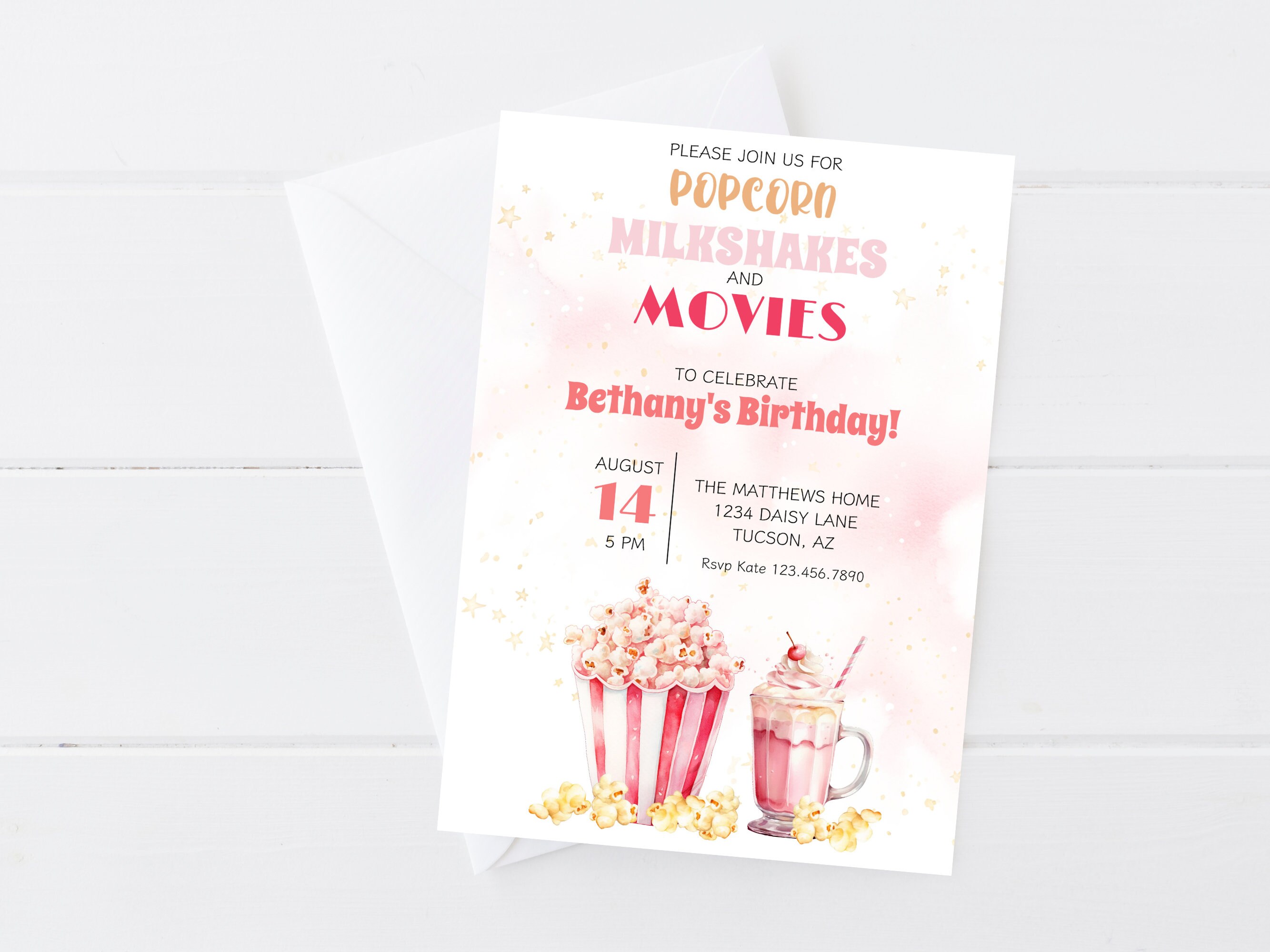 Popcorn and Movie Birthday Invitation, Milkshake & Movie Birthday ...