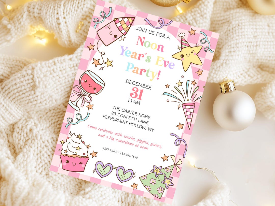 Editable Noon Years Eve Invitation, Kids New Years Eve Invite, Family ...