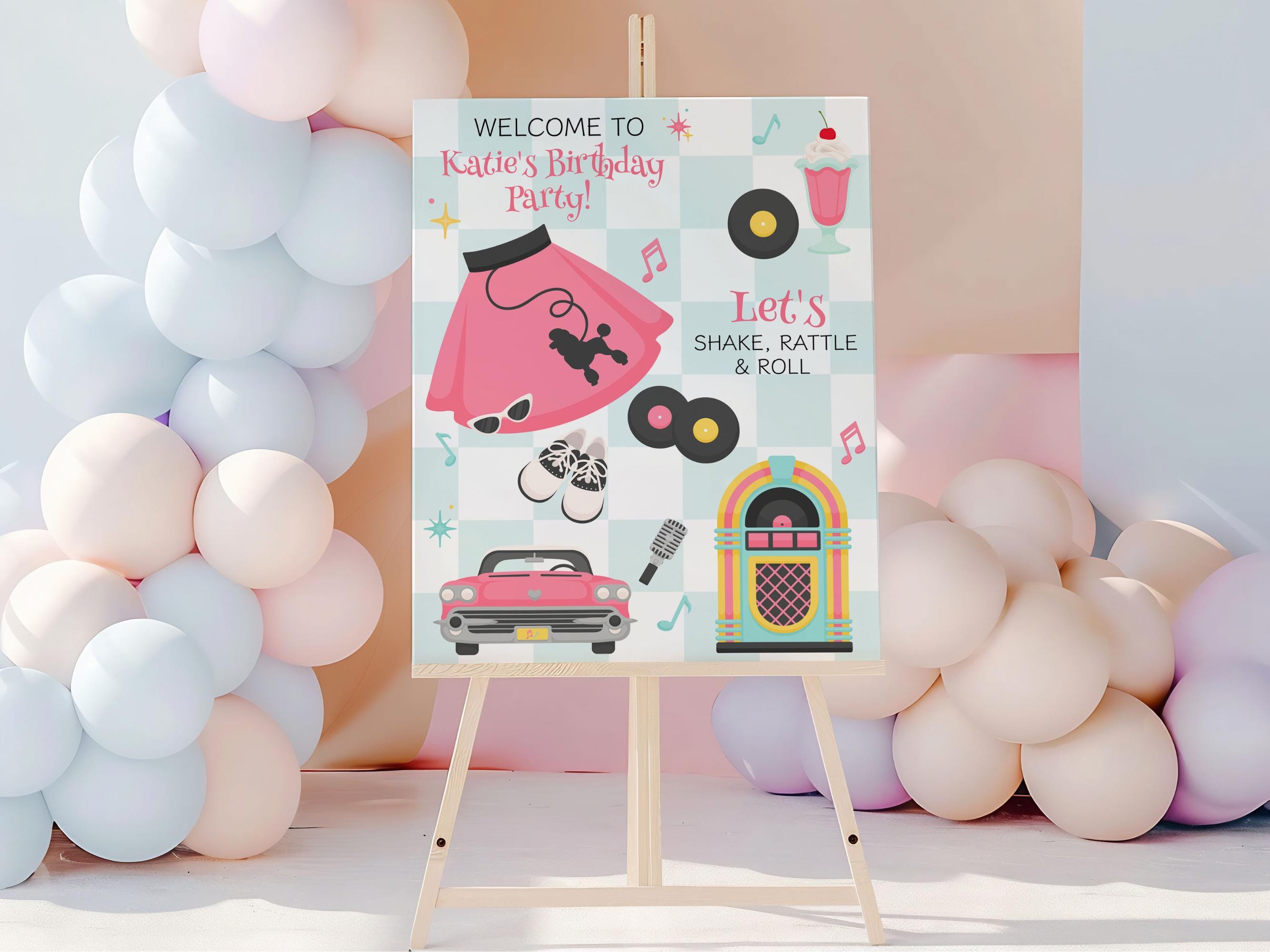 50's Sock Hop Birthday Party Sign, Welcome Sign Printable, Diner Party ...