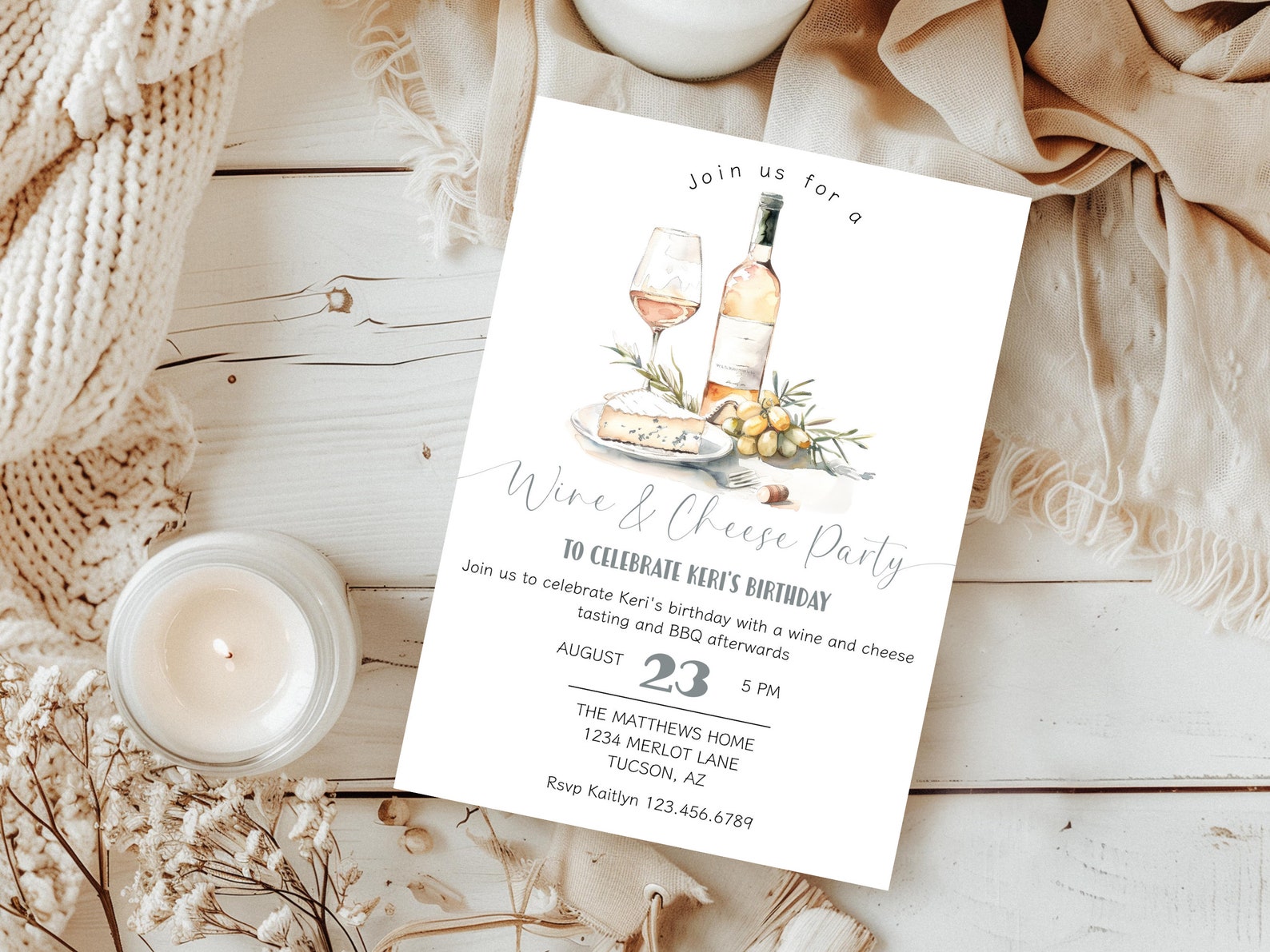 Wine & Cheese Birthday Party Invitation, Adult Wine Party Invite ...