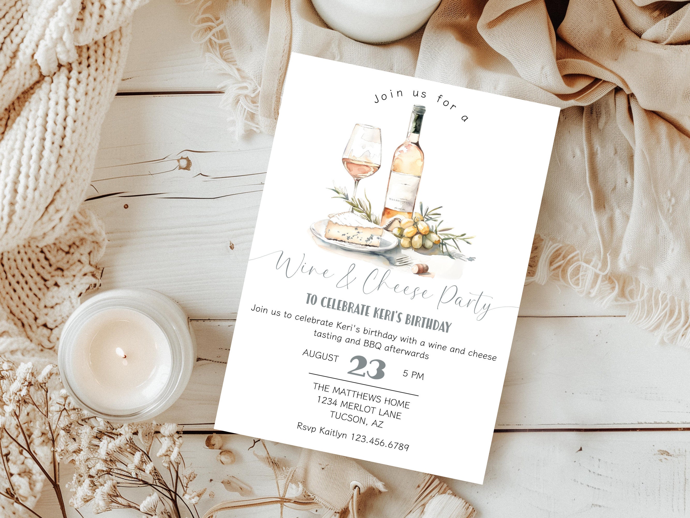 Wine & Cheese Birthday Party Invitation, Adult Wine Party Invite ...