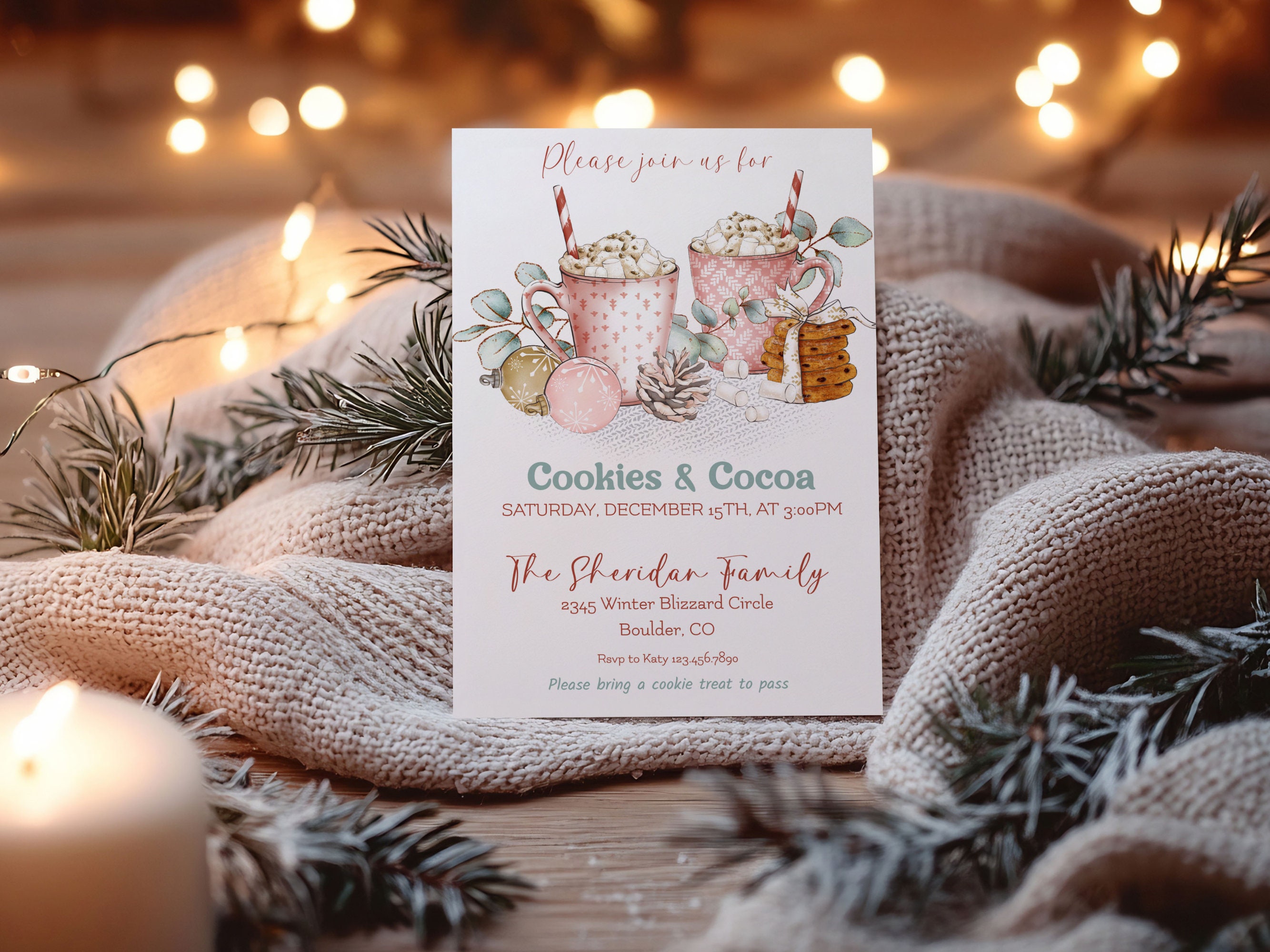 Festive Cookies & Cocoa Party Invite, Christmas Hot Cocoa Celebration ...