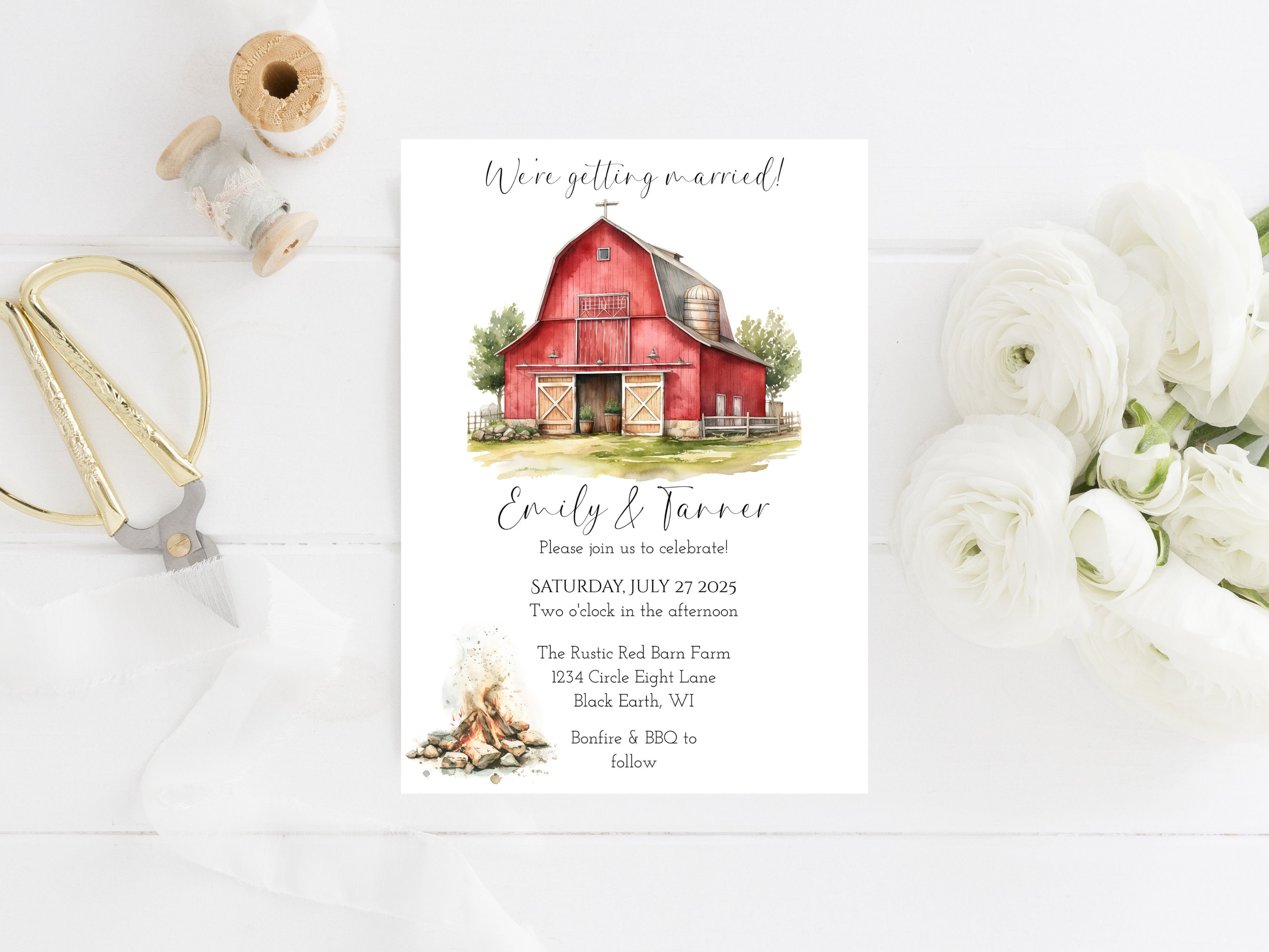 BBQ & Bonfire Wedding Invitation, Printable Farm Wedding Invite ...