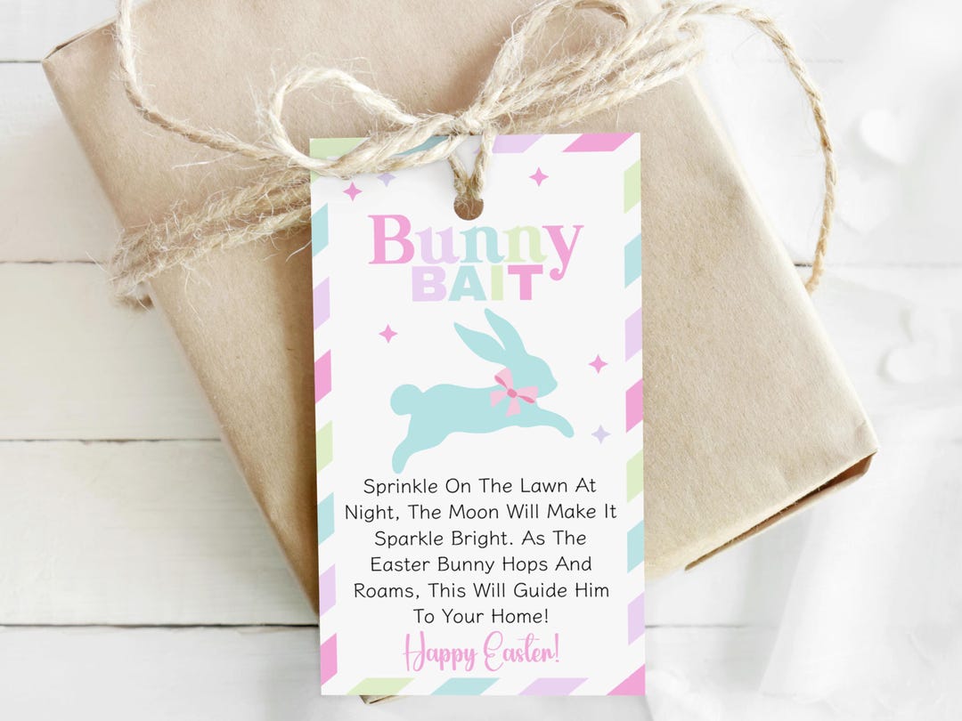 Editable Easter Bunny Bait Tag, Pastel Bunny Bait Favor Tag, Easter ...