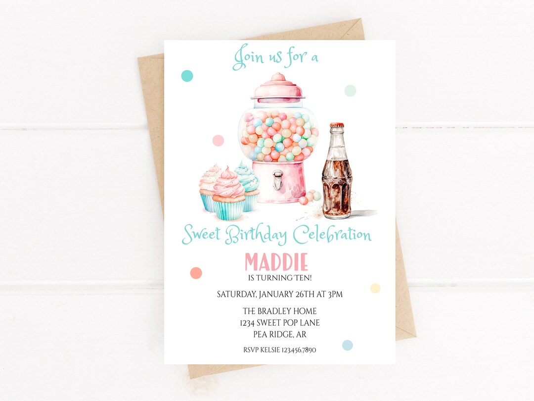 Sweet Birthday Party Invitation, Girls Sweet Birthday Celebration ...