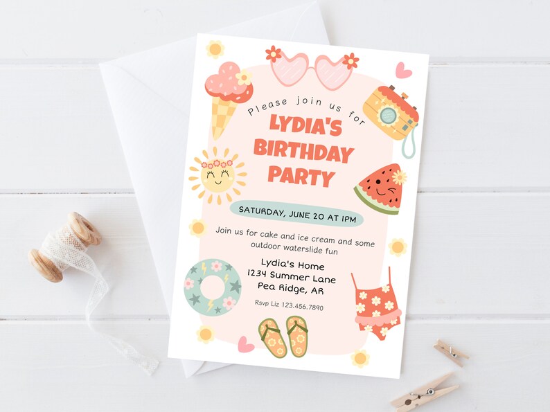 Summer Birthday Invitation, Printable Kids Outdoor Fun Invitation ...