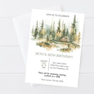 Rustic Cabin Birthday Party, Adult Birthday Party Invite, Cabin Weekend ...
