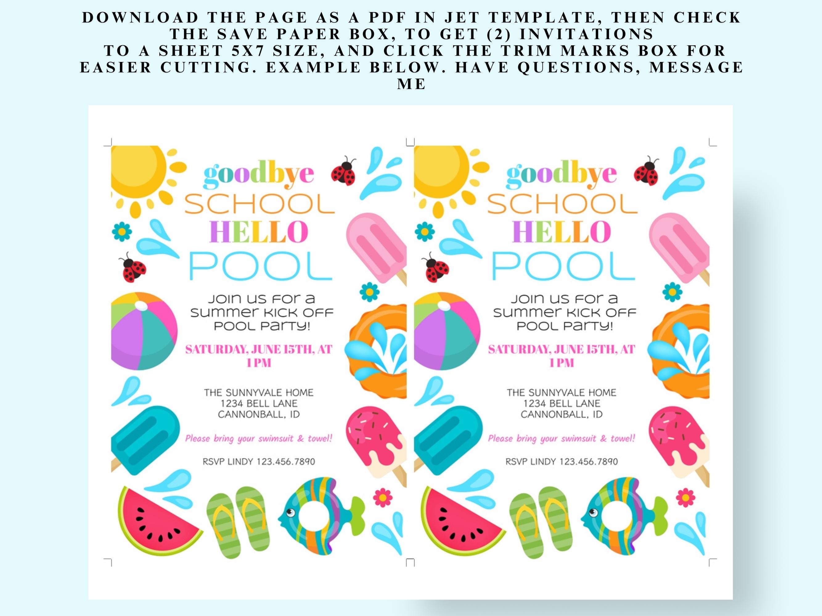 Goodbye School Hello Pool Party Invitation: Summer Kids Swim Party ...