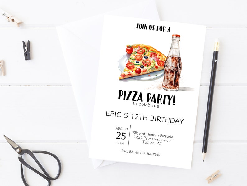 Pizza Birthday Party Invitation, Editable Kids Pizza Birthday Party ...