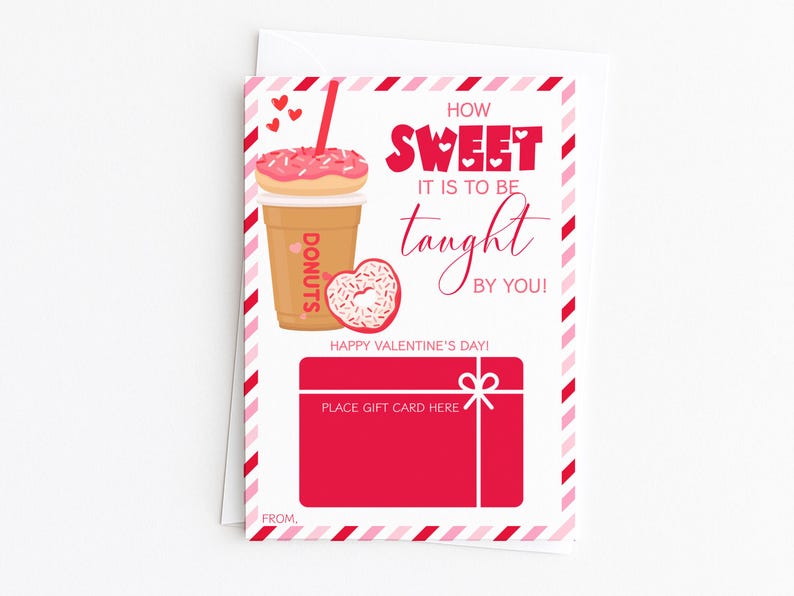 Teacher Valentine Printable Gift Card Holder, Coffee Cup & Donut ...