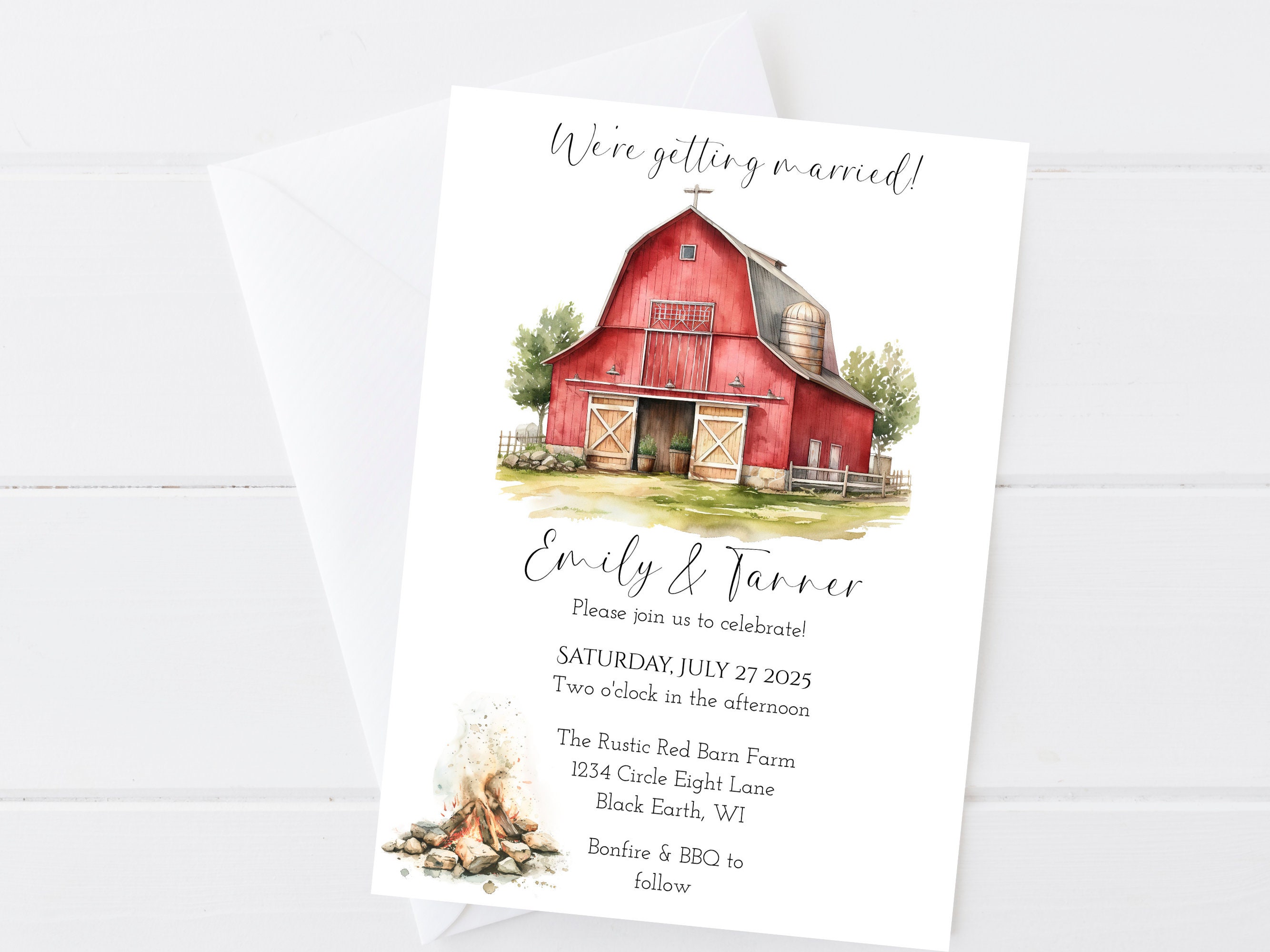 BBQ & Bonfire Wedding Invitation, Printable Farm Wedding Invite ...