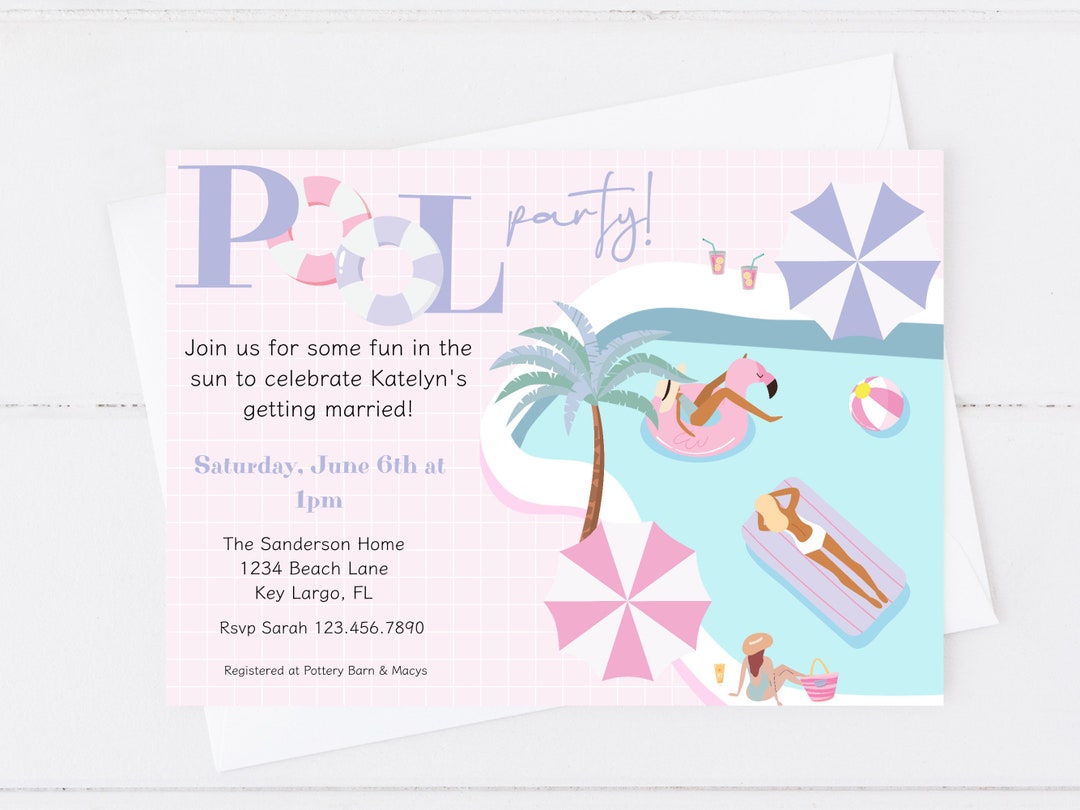 Pool Party Bridal Shower Invite, Editable Summer Pool Party Invitation ...