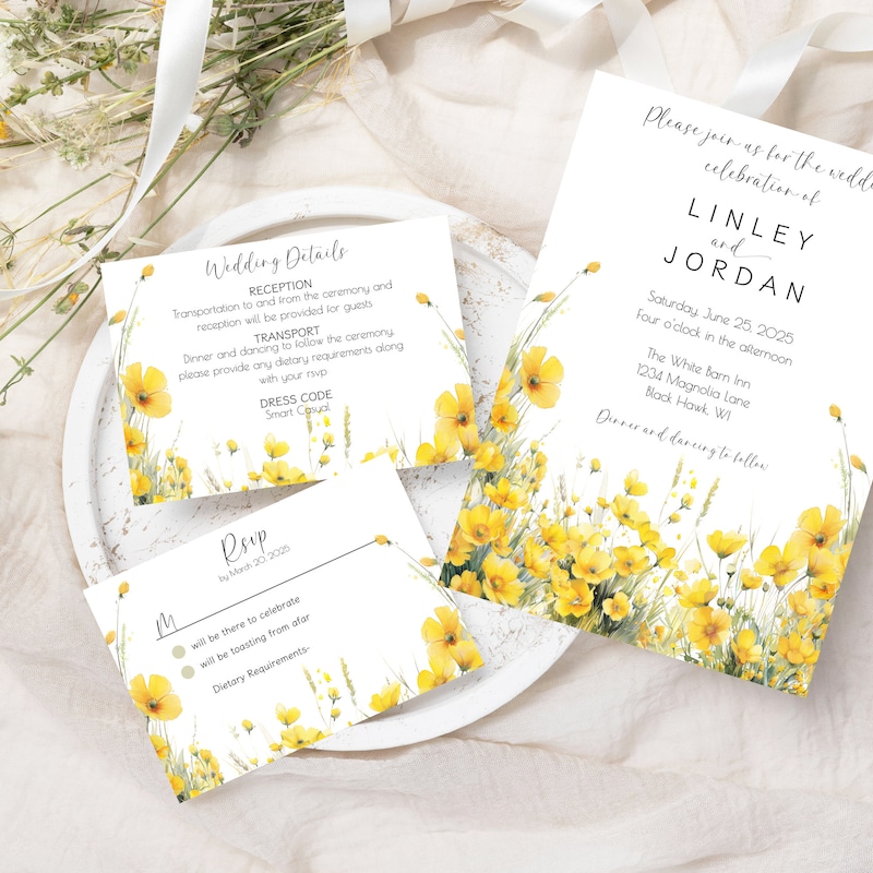 Yellow Wedding Invitation - Etsy